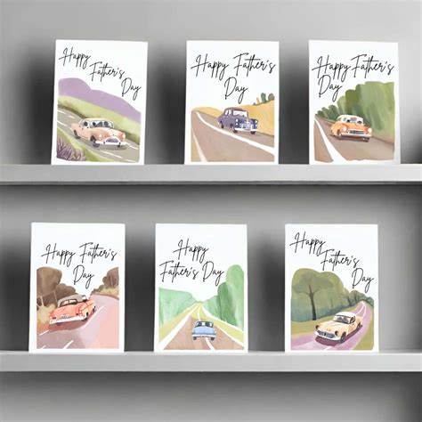 Classic Cars Fathers Day Cards Watercolor Art Set Of 6 Etsy