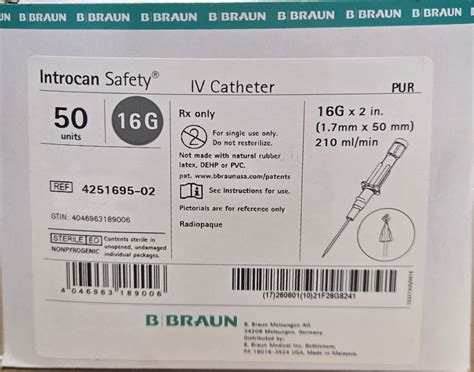 New B Braun 4251695 02 Introcan Safety® Iv Catheter 16 Ga X 2 In Pur Straight Disposables