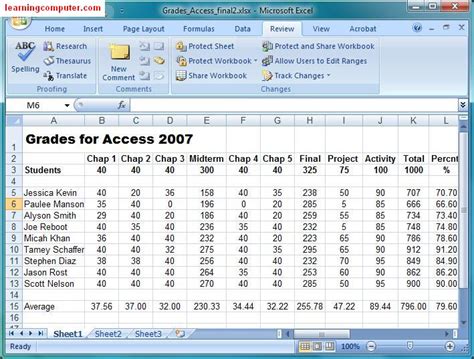 Microsoft Tutorial Excel Review Tab