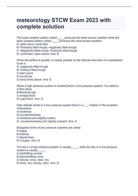 Meteorology Stcw Exam 2023 With Complete Solution Meteorology Stcw Stuvia Us