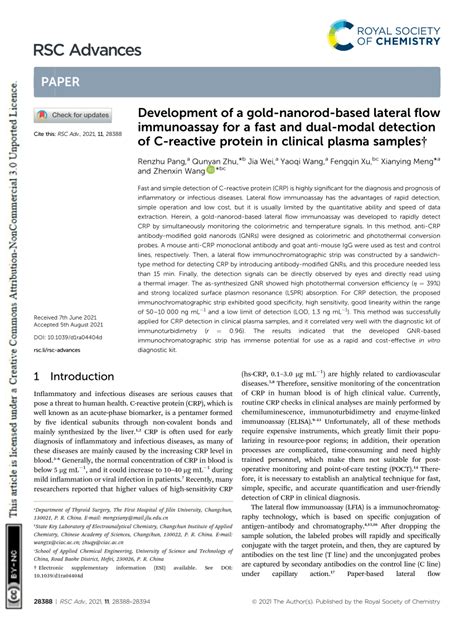 Pdf Development Of A Gold Nanorod Based Lateral Flow Immunoassay For