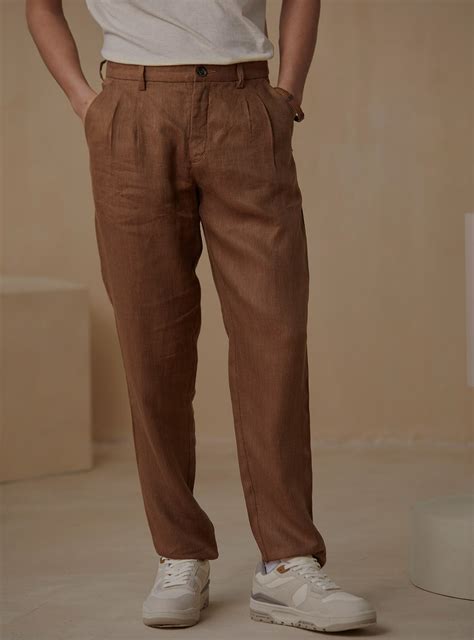 Cherrywood Linen Pants Casual Brown Solid Pant For Men Online Andamen