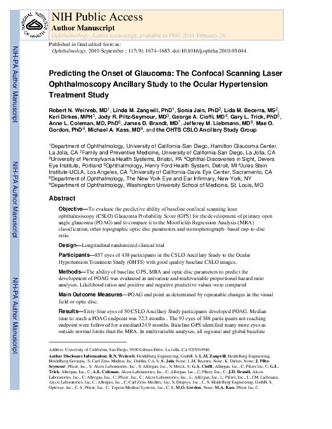 Pdf Predicting The Onset Of Glaucoma
