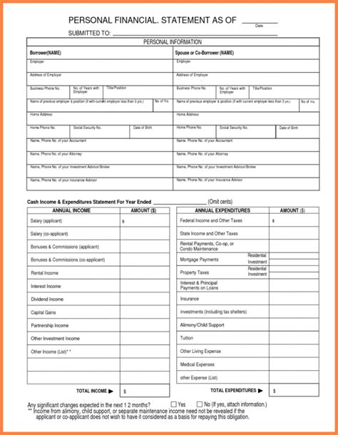 Personal Financial Statement Spreadsheet Intended For Individual Financial Statement Template