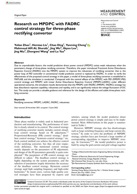 Pdf Research On Mpdpc With Fadrc Control Strategy For Three Phase