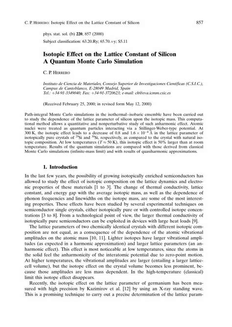Pdf Isotopic Effect On The Lattice Constant Of Silicon A Quantum Monte Carlo Simulation