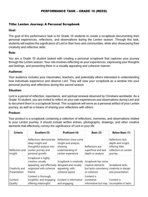 Performance Task Grade 10wkenf Pdf Lent Scrapbooking