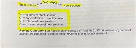 Solved Stock Solution V C V C New Solution V Volume Of Chegg Com