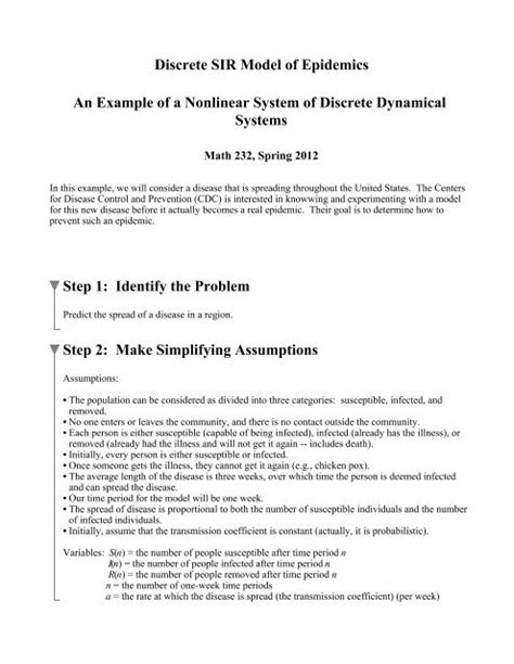 Discrete Sir Model Of Epidemics An Example Of A Nonlinear System