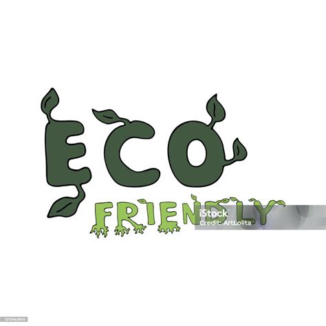 환경 친화적 인 텍스트 손으로 그린 글자 흰색 배경에 고립 된 잎과 뿌리가있는 에코 편지 가방 배너 카드 및 스티커를위한 환경 디자인 0명에 대한 스톡 벡터 아트 및 기타