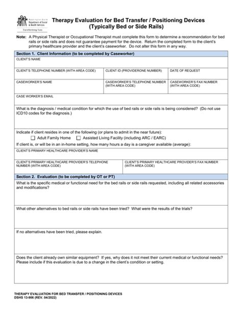 Dshs Form 13 906 Download Printable Pdf Or Fill Online Therapy