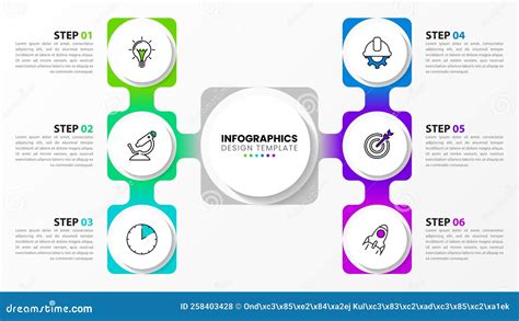 Infographic Template 6 Squares With Icons Connected To The Center