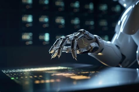 premium ai image robot with a magnifying glass on a dark background 3d rendering