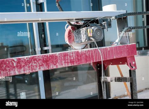 Dusty And Dirty Electric Tile Cutter Outdoor Sunny Day Shot Stock Photo Alamy