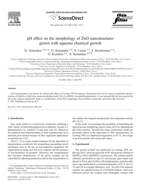 Pdf Ph Effect On The Morphology Of Zno Nanostructures Grown With Aqueous Chemical Growth
