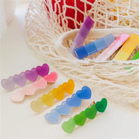 11 귀여운 하트 헤어 집게 머리핀 세트 5컬러 포인트 앞머리 머리 삔 핀 그라데이션 악세사리 하트머리삔 헤어핀 세트 에이블리