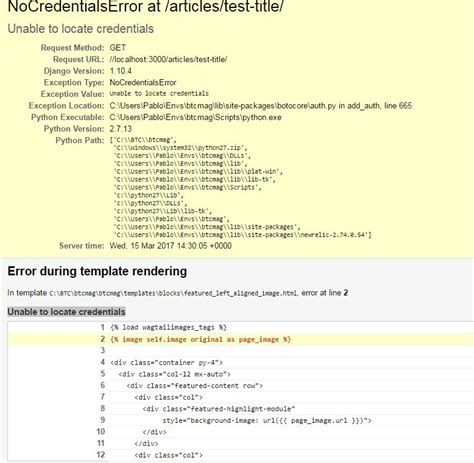 Python Why Am I Getting This Nocredentialserror On A Django Project