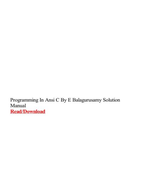 Programming In Ansi C By E Balagurusamy Solution Manual Balagurusamy