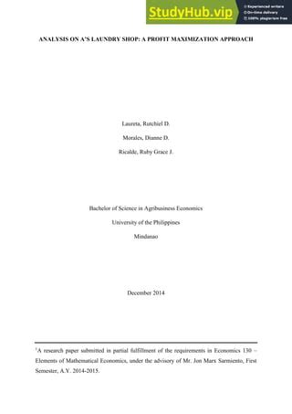 Analysis On A S Laundry Shop A Profit Maximization Approach Pdf