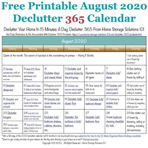 Declutter Calendar Printable Word Searches