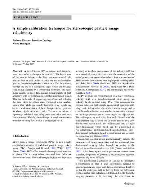 Pdf A Simple Calibration Technique For Stereoscopic Particle Image