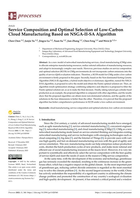 Pdf Service Composition And Optimal Selection Of Low Carbon Cloud Manufacturing Based On Nsga