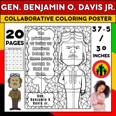 Gen Benjamin O Davis Jr Collaborative Coloring Poster Black