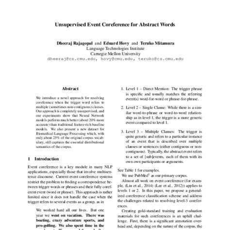 Unsupervised Event Coreference For Abstract Words Acl Anthology