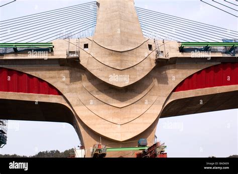 Detail Of Elaborate Architectural Design Of Concrete Bridge Piers At