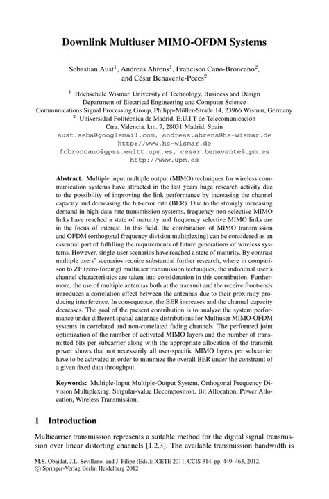 Pdf Downlink Multiuser Mimo Ofdm Systems