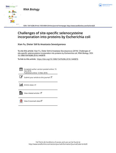 Pdf Challenges Of Site Specific Selenocysteine Incorporation Into Proteins By Escherichia Coli