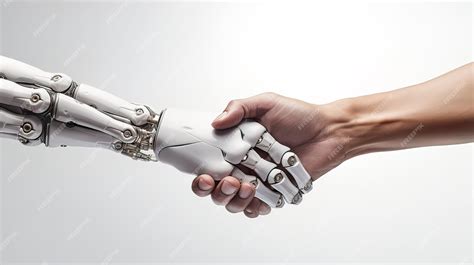 premium ai image human and robot hands shaking hands friendly modern