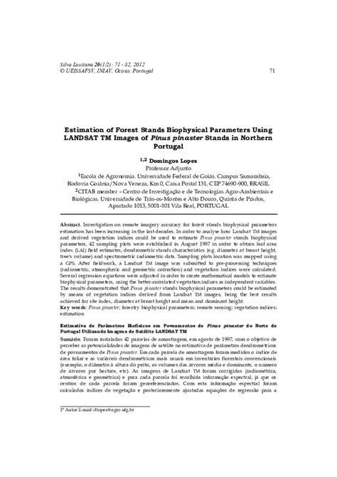 Pdf Estimation Of Forest Stands Biophysical Parameters Using Landsat
