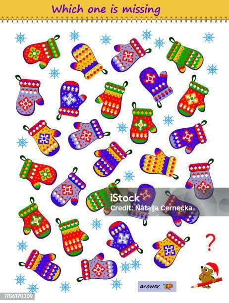 어린이와 성인을 위한 논리 퍼즐 게임 각 벙어리 장갑의 쌍을 찾으십시오 어느 것이 유일합니까 아이들의 두뇌 티저 북을 위한 인쇄 가능한 페이지 Iq 테스트 온라인으로