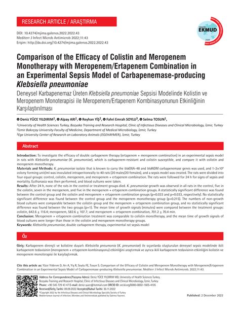 Pdf Comparison Of The Efficacy Of Colistin And Meropenem Monotherapy