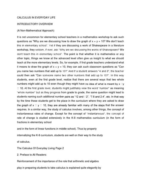 Calculus In Everyday Life Pdf Teaching Mathematics Time