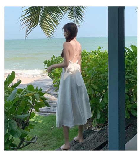 모반디 새틴 끈 원피스 2color 리본 플레어 휴가 비치 휴양지 셀프웨딩 브라이덜샤워