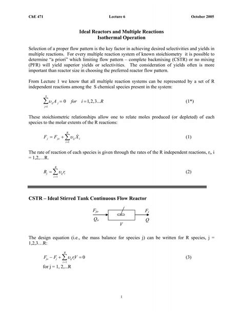 Ideal Reactors And Multiple Reactions