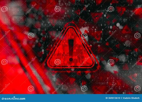 Cybersecurity Warning With Red Warning Symbol With Digital Glitch And Binary Code Concept Of