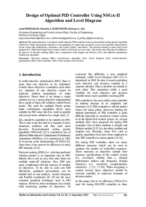Pdf Design Of Optimal Pid Controller Using Nsga Ii Algorithm And Level Diagram