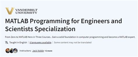 Matlab Programming For Engineers And Scientists Specialization Matlab