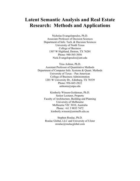 Pdf Latent Semantic Analysis And Real Estate Research Methods And Applications