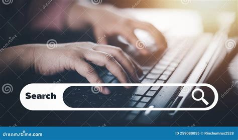 Hand Type Laptop And Searching Browsing Internet Data Information With
