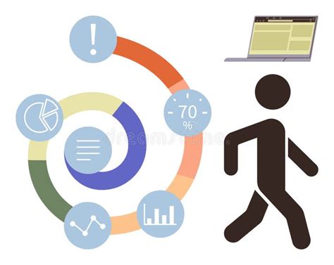 Circular Diagram With Analytics Metrics And Walking Figure For