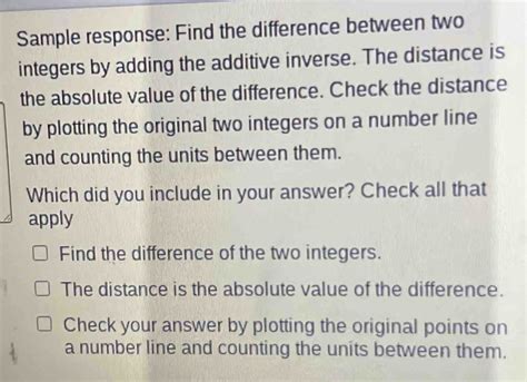 Solved Sample Response Find The Difference Between Two Integers By Adding The Additive Inverse