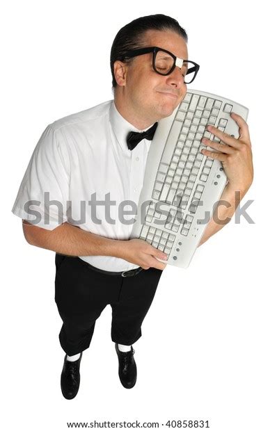 Nerd Lovingly Holding Keyboard Isolated Over Stock Photo 40858831 Shutterstock