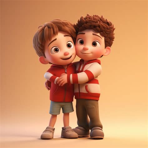 Un abrazo de renderización dos hermanos dibujos animados Foto Premium