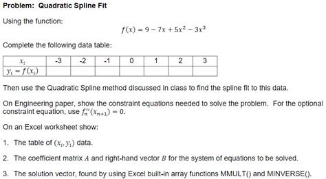 Problem Quadratic Spline Fit Using The Function