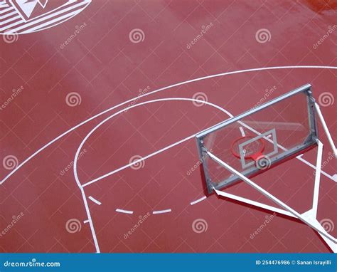 An Outdoor Red Couloured Baskteball Colour Viewed From Above Stock