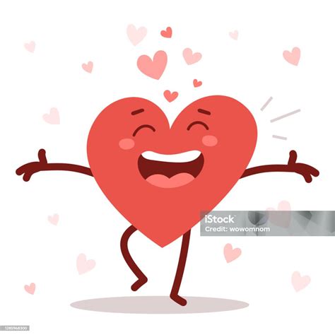 흰색 배경에 미소와 팔이 넓게 펼쳐진 벡터 레드 귀여운 하트 캐릭터 로맨틱 플랫 스타일 발렌타인 데이 일러스트 2월에 대한 스톡 벡터 아트 및 기타 이미지 Istock